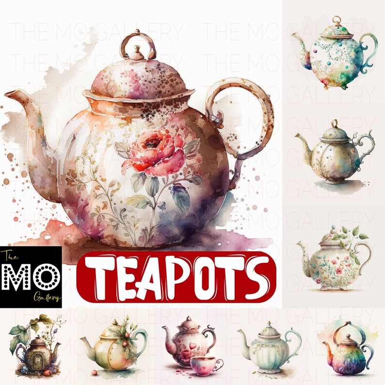 40 Teapot Watercolor Portraits Illustrations Planner Poster - Etsy