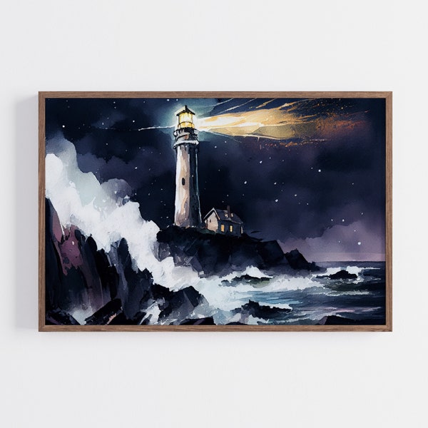 Lighthouse at Night Painting - Etsy