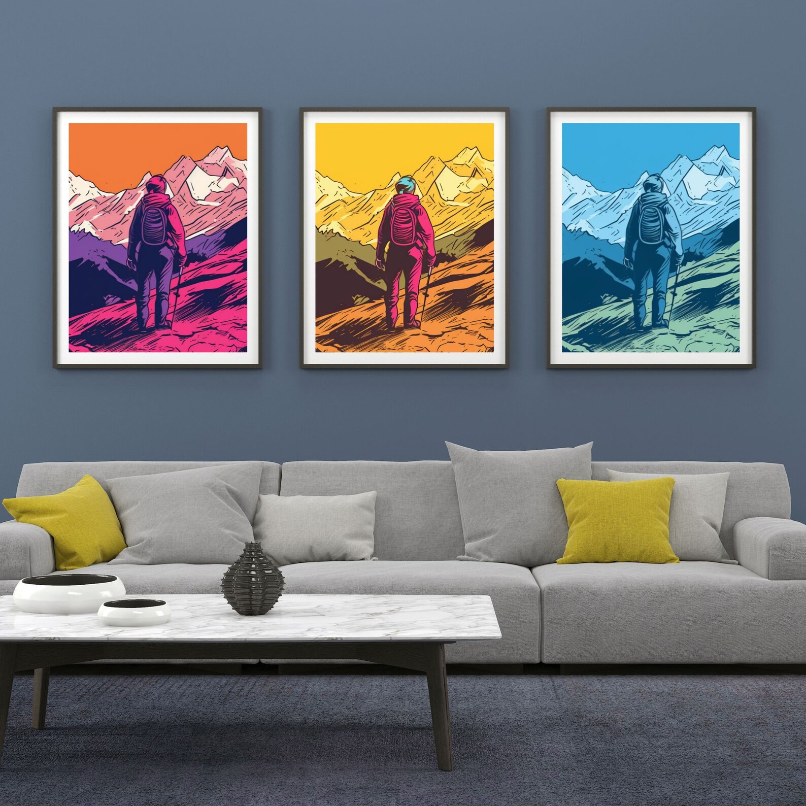 Mountain Adventure Popart Wall Art Set of 3 Gallery Wall Set in Playful ...