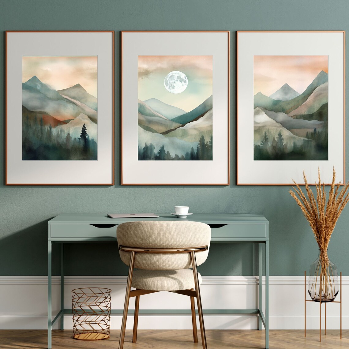 Boho Triptych: Serene Pastel Peaks Wall Art Set of 3 in Boho Pastel ...