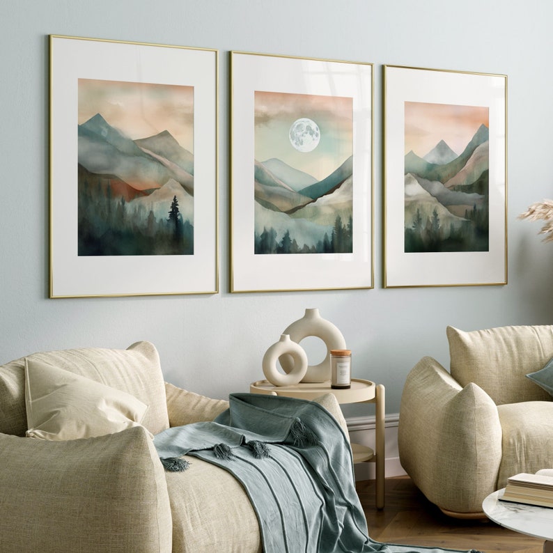 Boho Triptych: Serene Pastel Peaks Wall Art Set of 3 in Boho Pastel ...