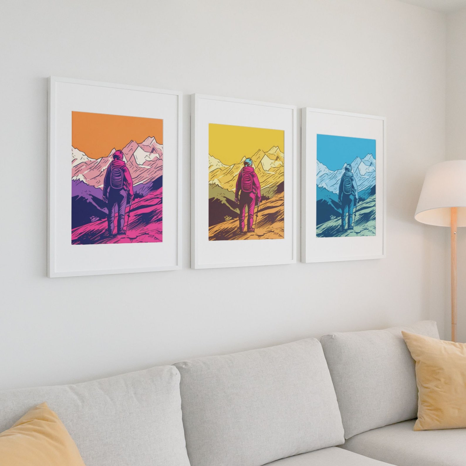 Mountain Adventure Popart Wall Art Set of 3 Gallery Wall Set in Playful ...
