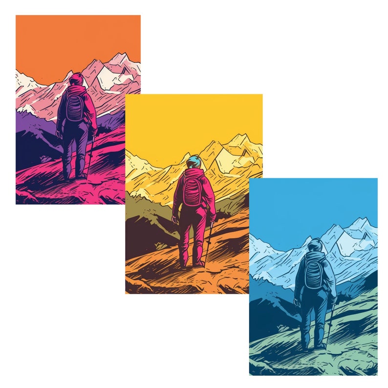 Mountain Adventure Popart Wall Art Set of 3 Gallery Wall Set in Playful ...