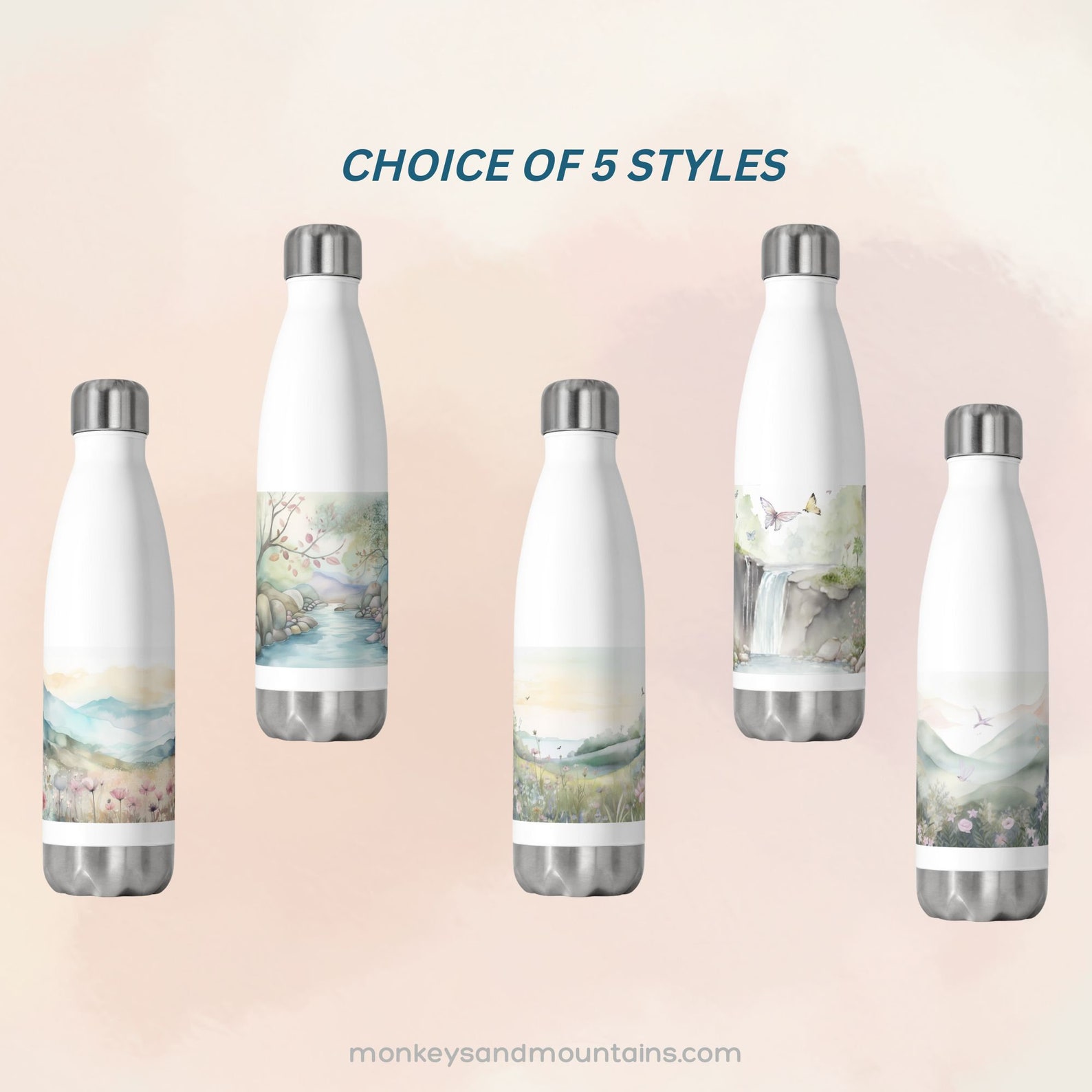 Floral Watercolor Water Bottle for Nature Lovers Choose From 5 Styles ...