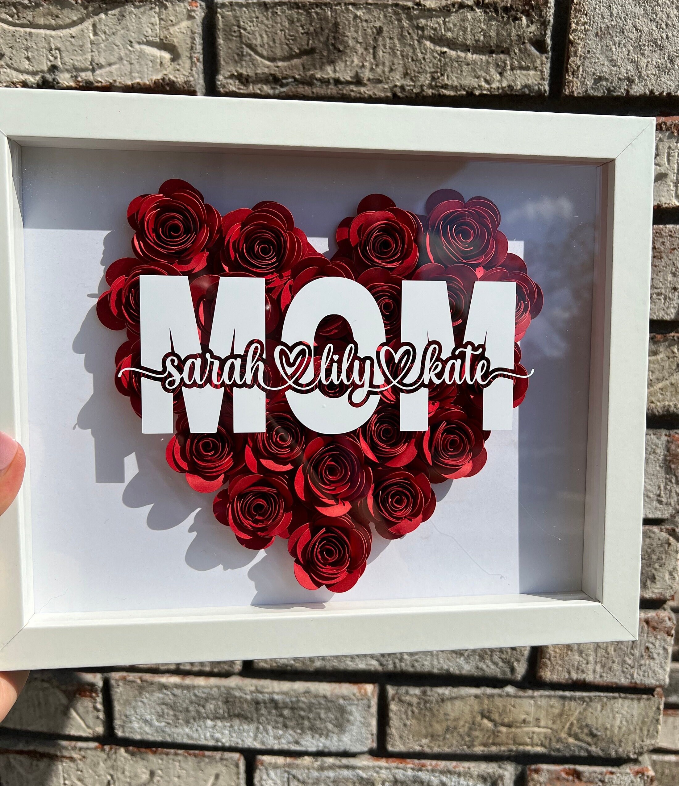 Flower Shadow Box, Personalized Shadow Box, Heart Flower Box, Shadow ...