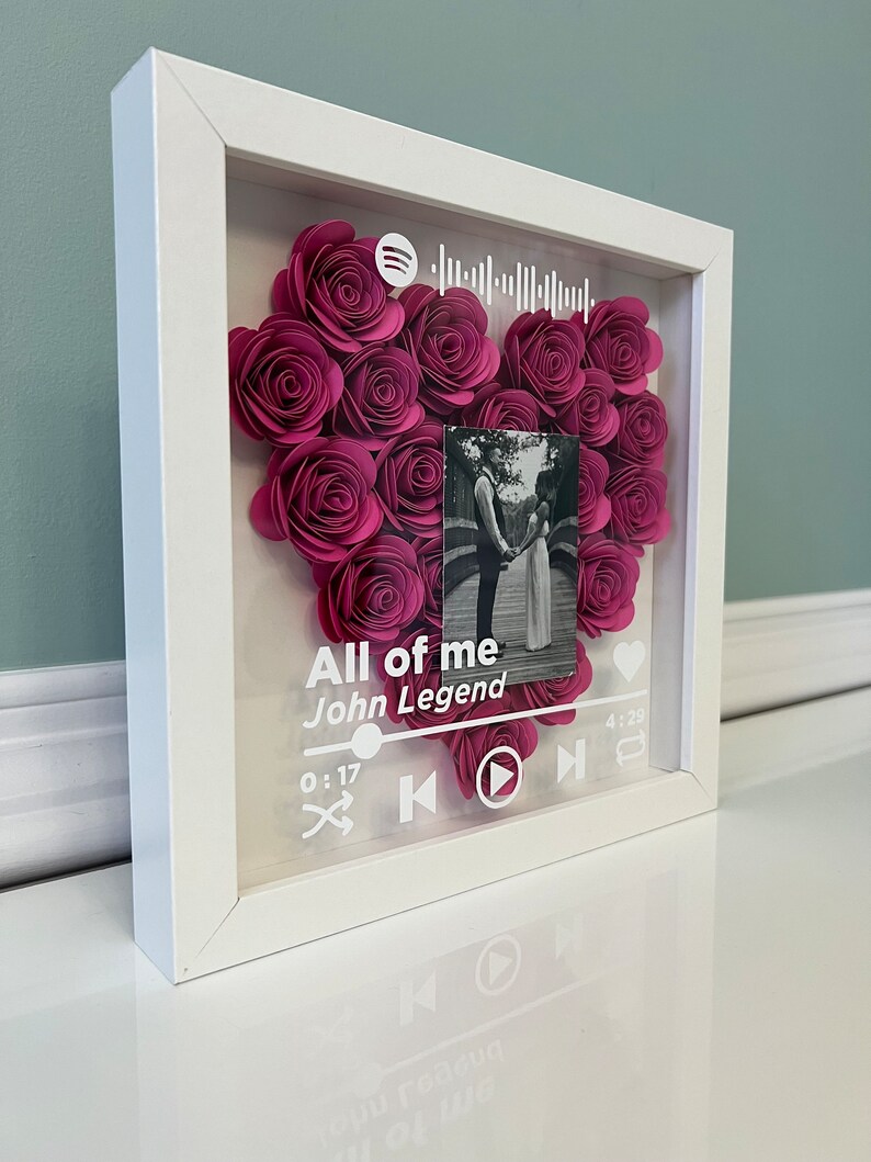 Flower Shadow Box, Personalized Shadow Box, Heart Flower Box, Song Name ...