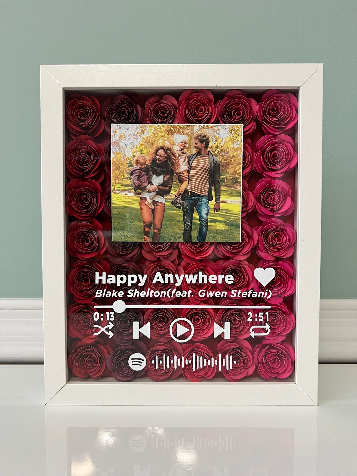 Flower Shadow Box, Personalized Shadow Box, Heart Flower Box, Song Name ...