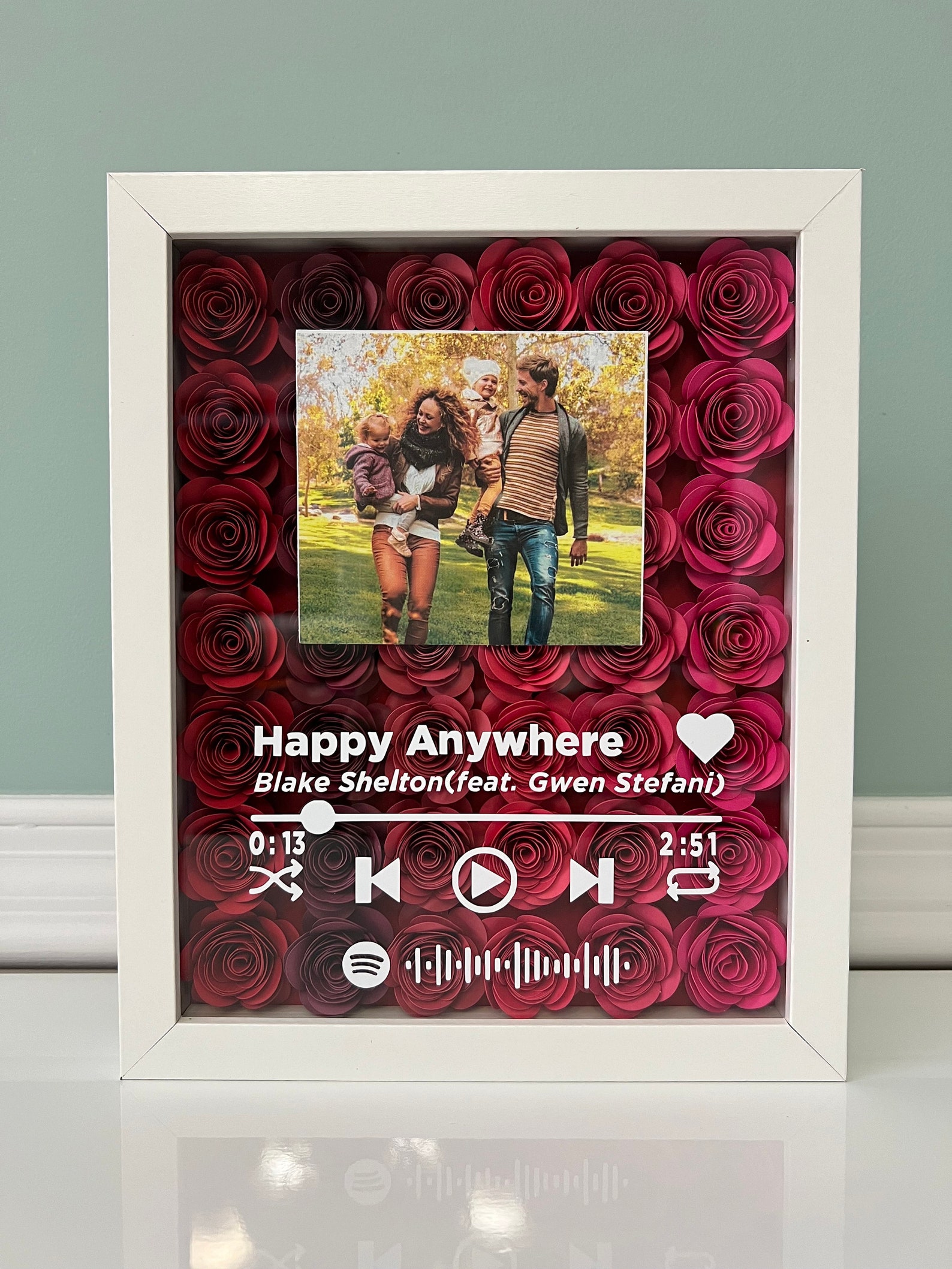 Flower Shadow Box, Personalized Shadow Box, Heart Flower Box, Song Name ...