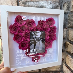 Flower Shadow Box, Personalized Shadow Box, Heart Flower Box, Song Name ...