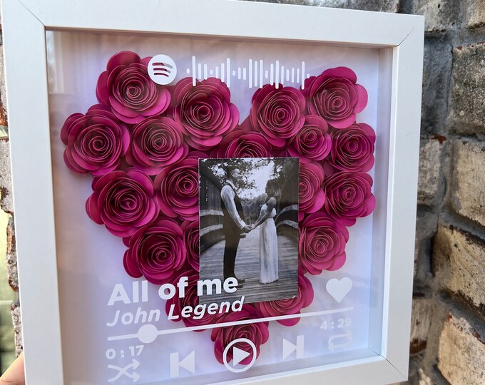 Flower Shadow Box, Personalized Shadow Box, Heart Flower Box, Song Name ...