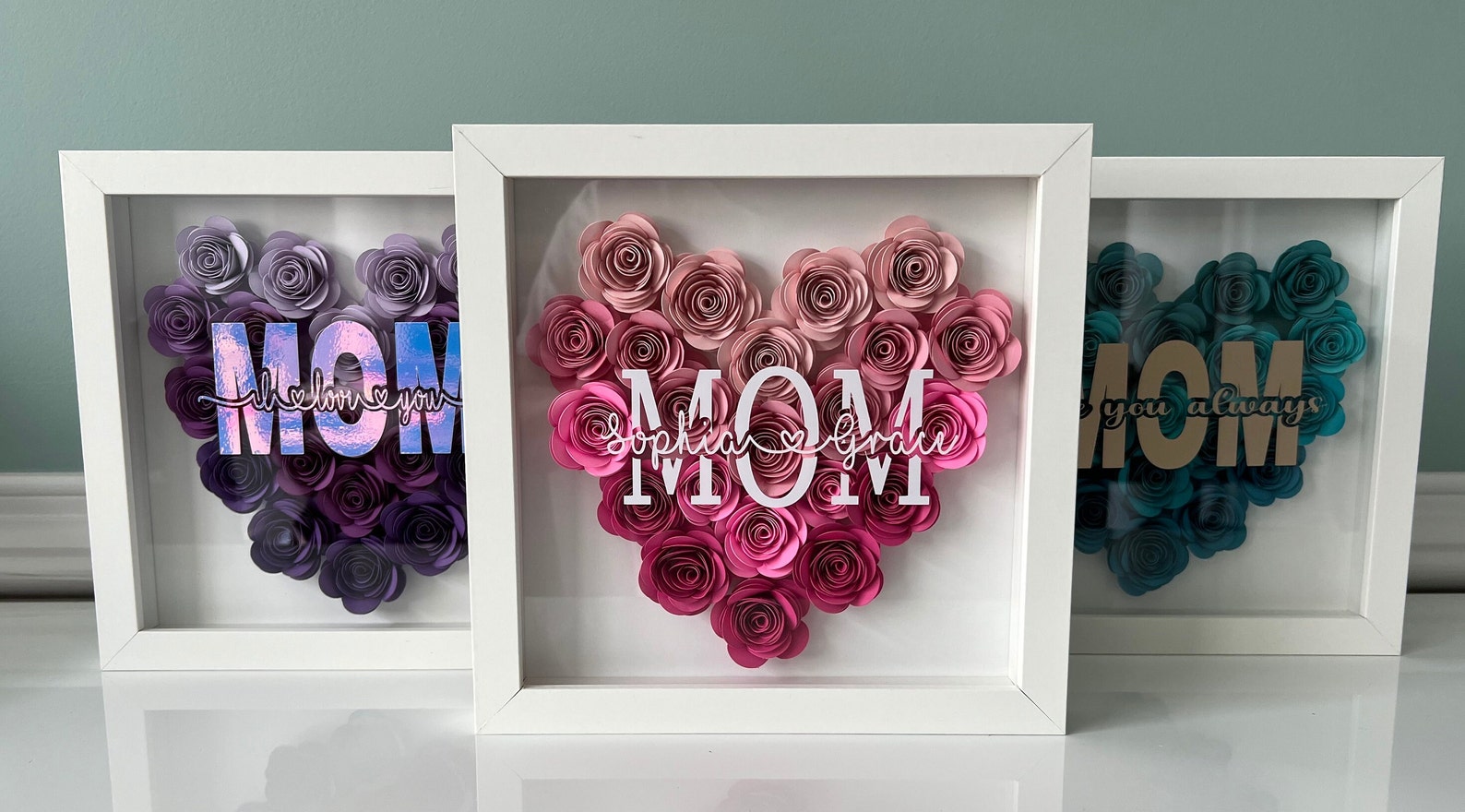 Flower Shadow Box, Personalized Shadow Box, Heart Flower Box, Shadow ...