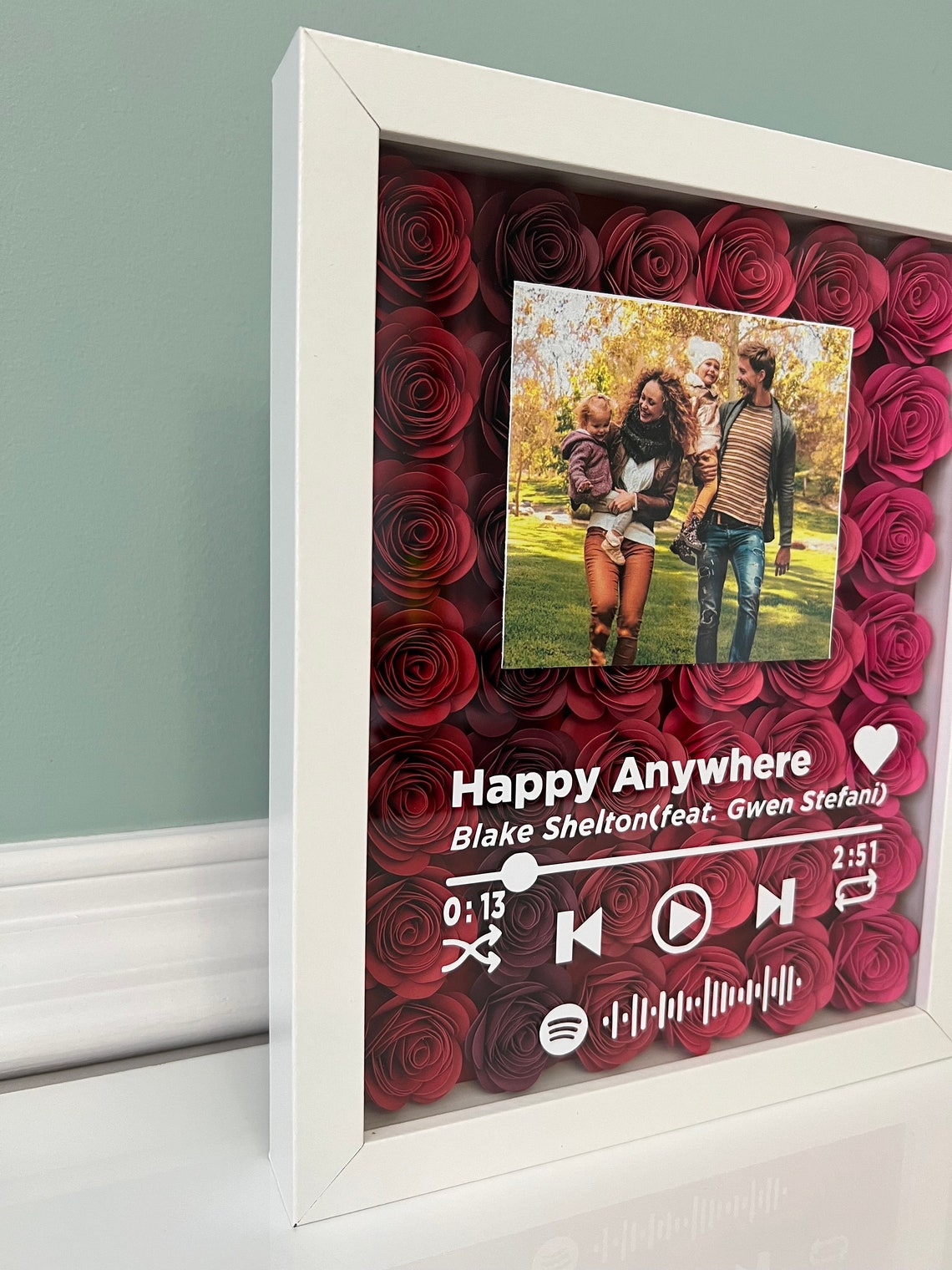 Flower Shadow Box, Personalized Shadow Box, Heart Flower Box, Song Name ...