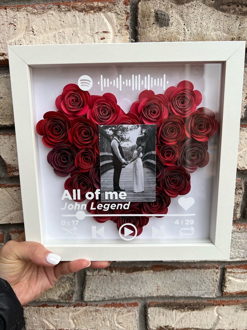Flower Shadow Box, Personalized Shadow Box, Heart Flower Box, Song Name ...