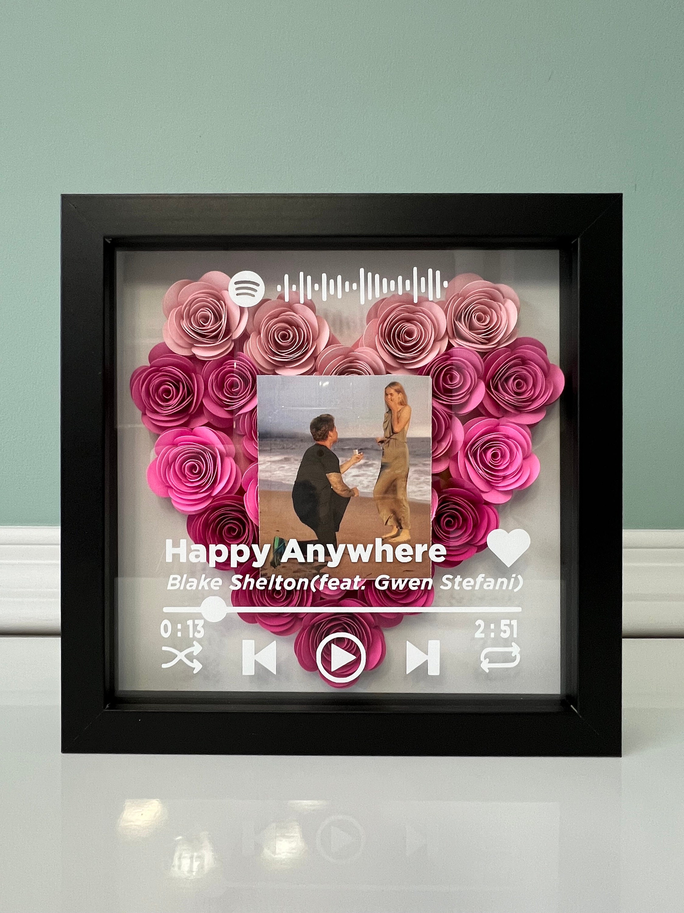 Flower Shadow Box, Personalized Shadow Box, Heart Flower Box, Song Name ...