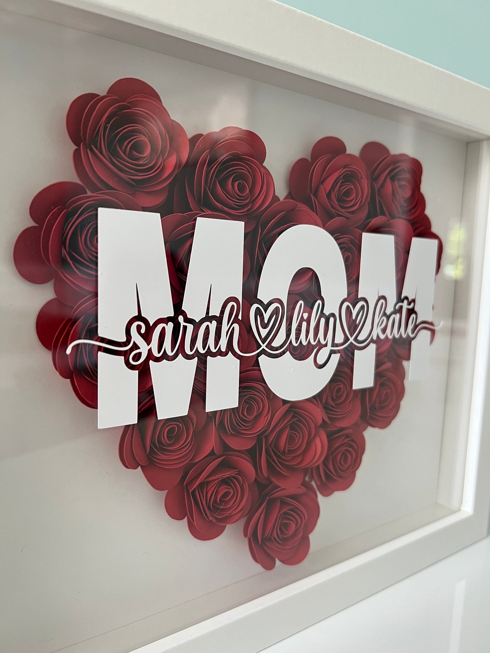 Flower Shadow Box, Personalized Shadow Box, Heart Flower Box, Shadow ...
