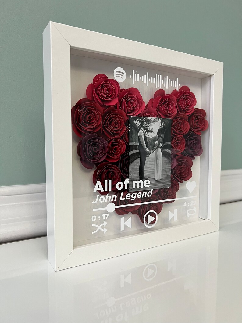 Flower Shadow Box, Personalized Shadow Box, Heart Flower Box, Song Name ...