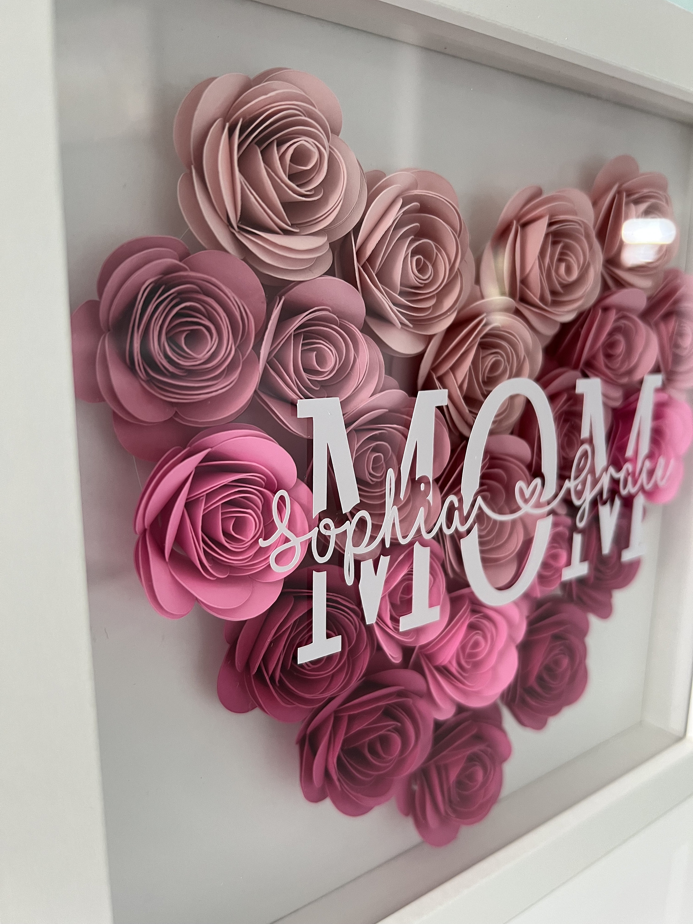Flower Shadow Box, Personalized Shadow Box, Heart Flower Box, Shadow ...