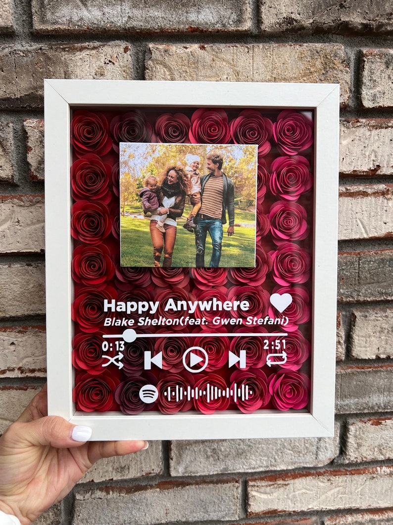 Flower Shadow Box, Personalized Shadow Box, Heart Flower Box, Song Name ...
