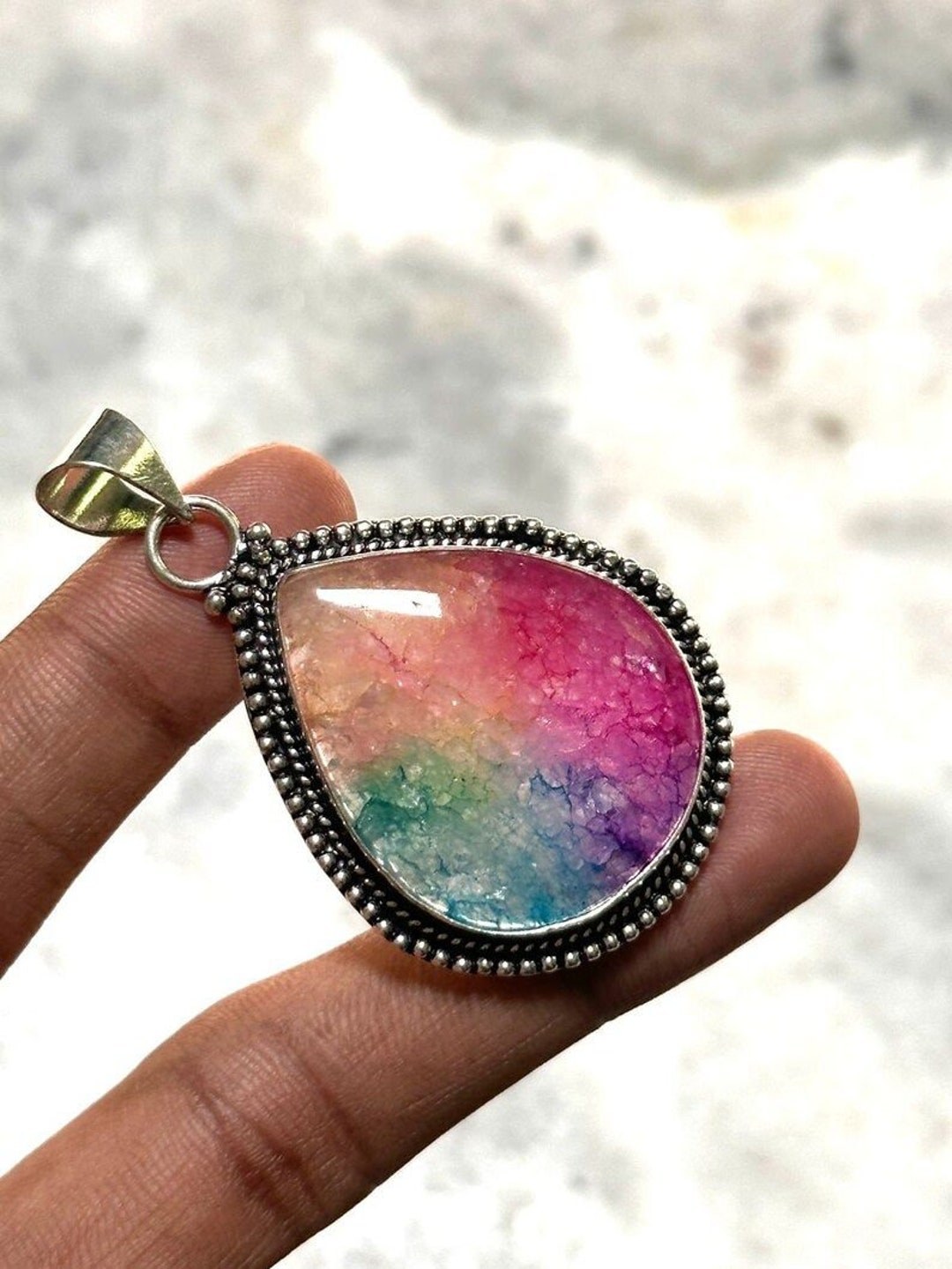Rainbow Solar Quartz Pendant Brass Sterling Silver Pendant Rainbow ...