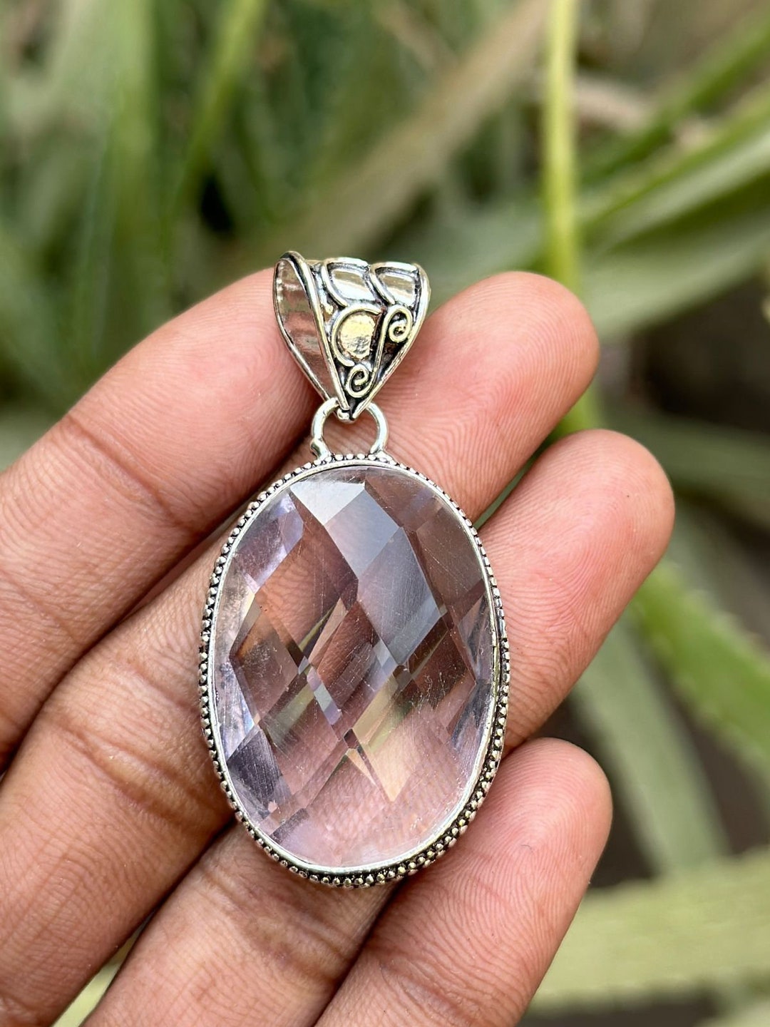 Pink Kunzite Pendant Brass Sterling Silver Pendant Kunzite Gemstone ...