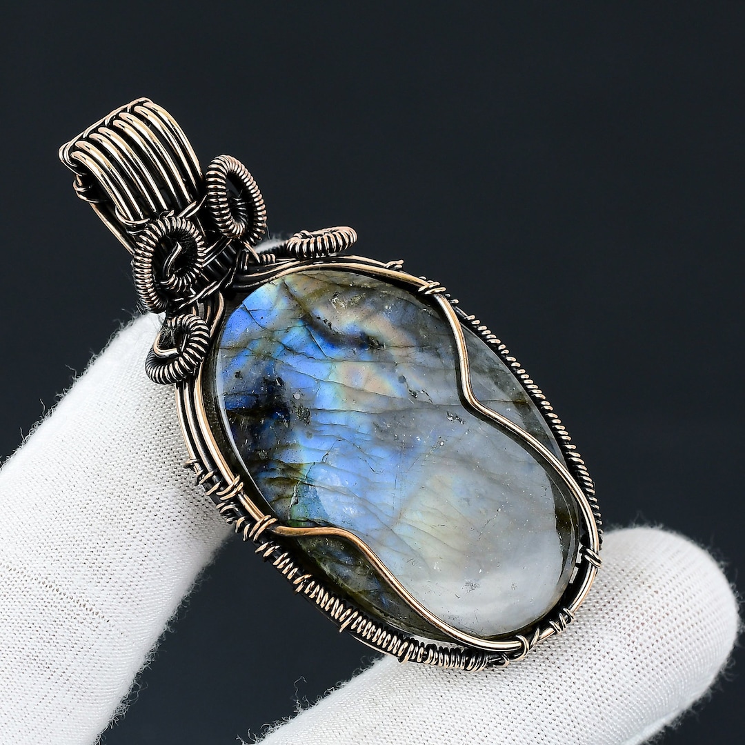 Labradorite Gemstone Pendant Copper Wire Wrapped Pendant Labradorite ...