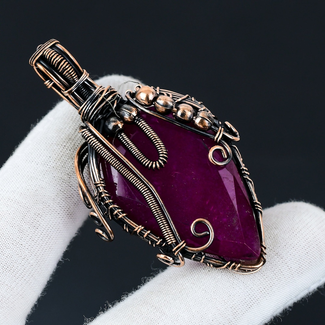 Kashmir Ruby Pendant Copper Wire Wrapped Pendant Handmade Pendant ...