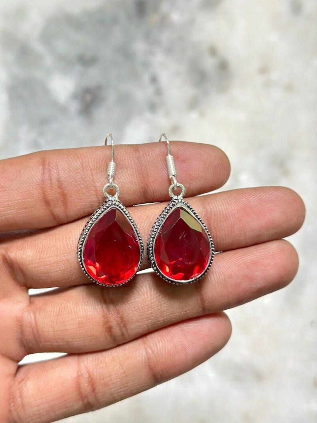 Kashmir Red Ruby Earrings Brass Sterling Silver Earrings Ruby Gemstone Earrings Jewelry Handmade ...