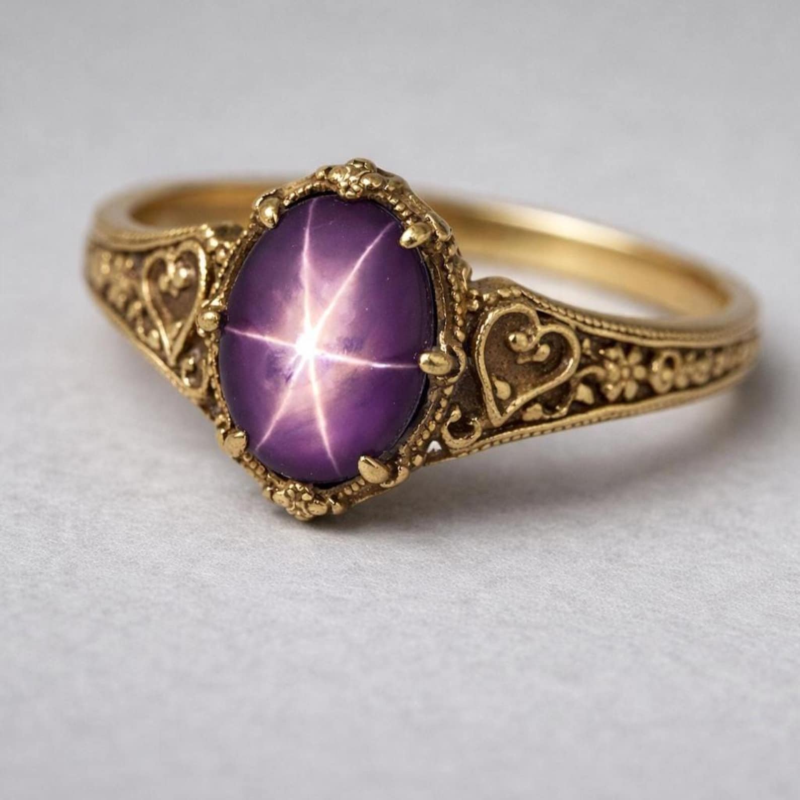 Natural Purple Star Sapphire Ring, Vintage Victorian Style, Handmade ...