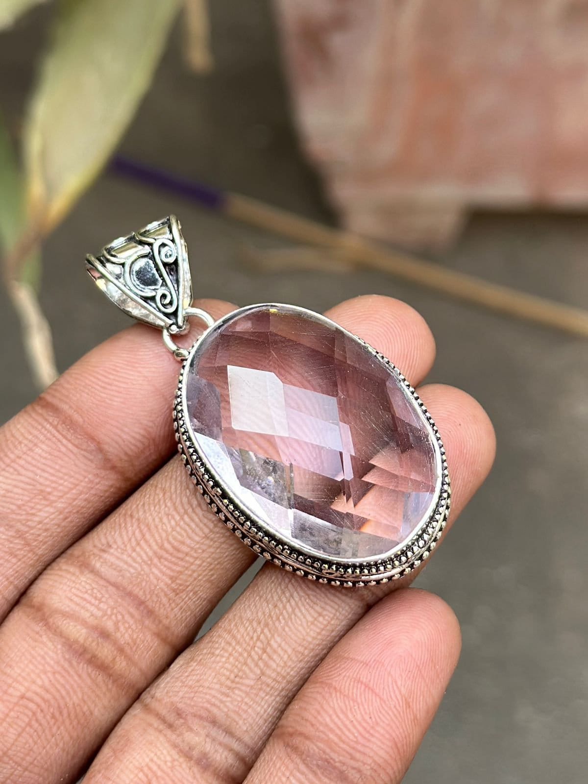 Pink Kunzite Pendant Brass Sterling Silver Pendant Kunzite Gemstone ...