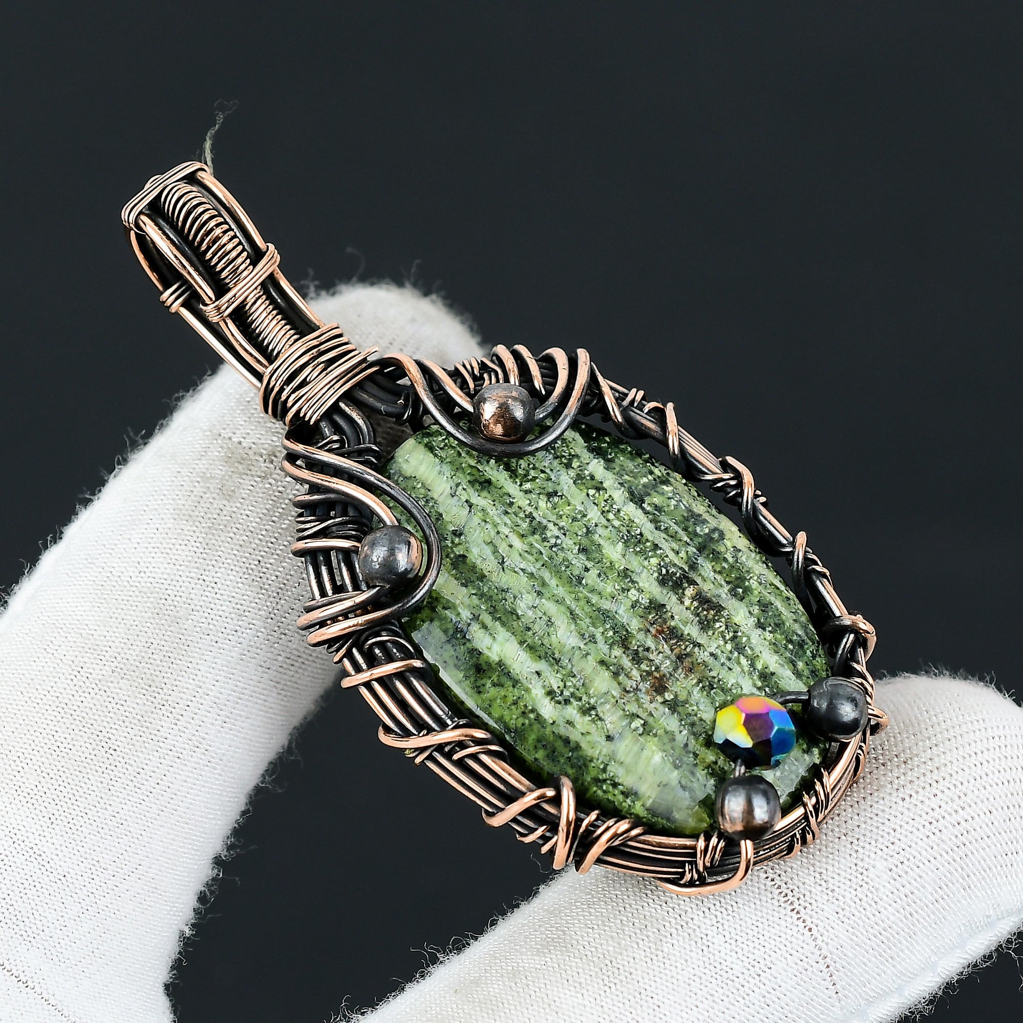 Green Swiss Opal Copper Pendant Copper Wire Wrapped Gemstone Pendant ...