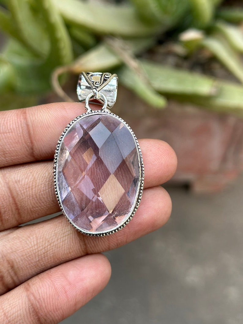 Pink Kunzite Pendant Brass Sterling Silver Pendant Kunzite Gemstone ...