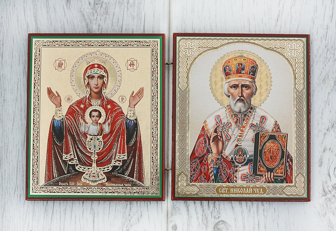 Travel Folding Icon - Christian Catholic Orthodox - Virgin Mary and St.nicholas - Etsy
