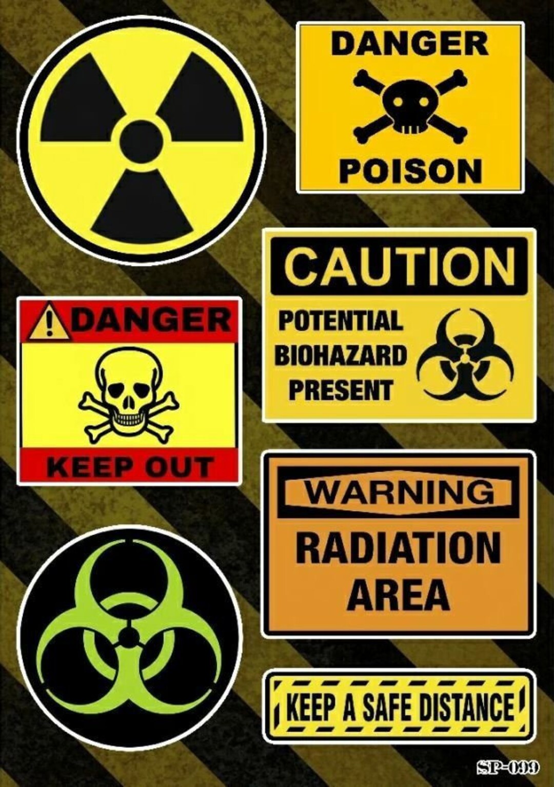 Radiation Danger Biohazard Caution Poison Sticker Pack - Skull Warning ...