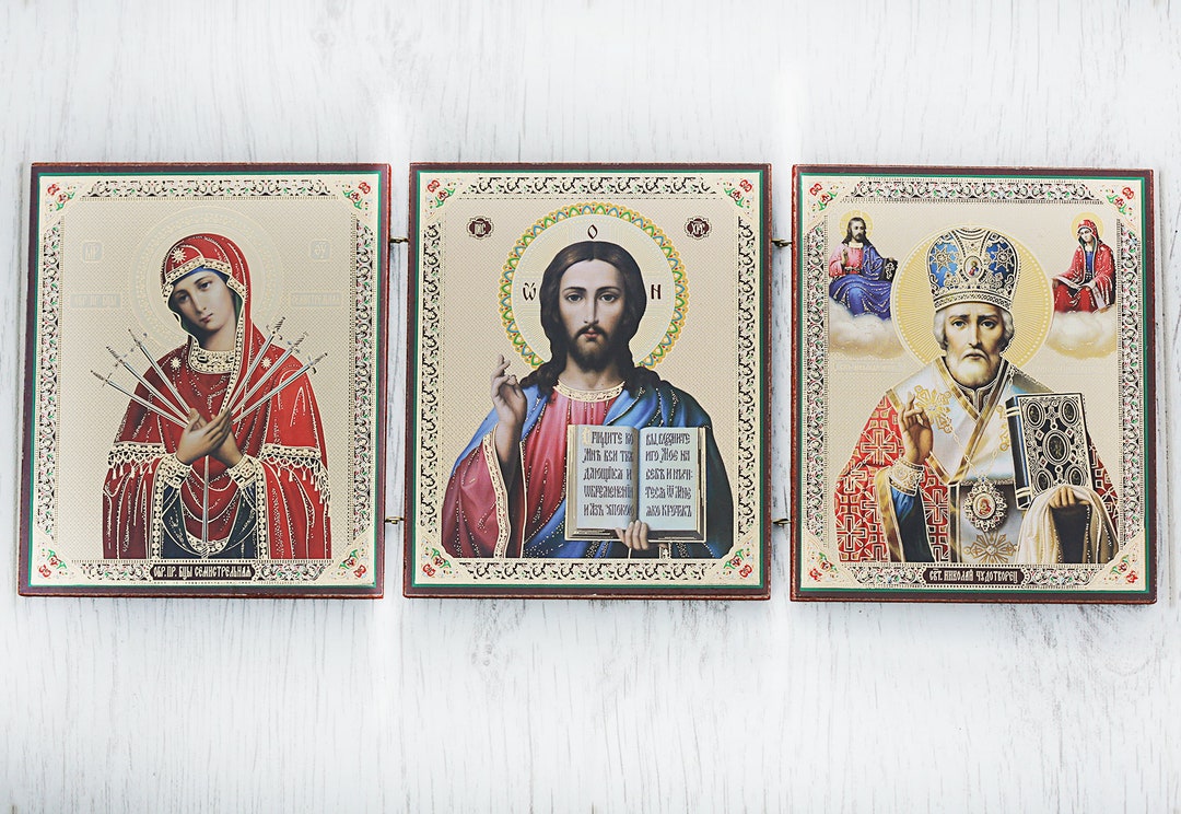Travel Folding Icon - Catholic Orthodox - Jesus Christ St.nicholas ...