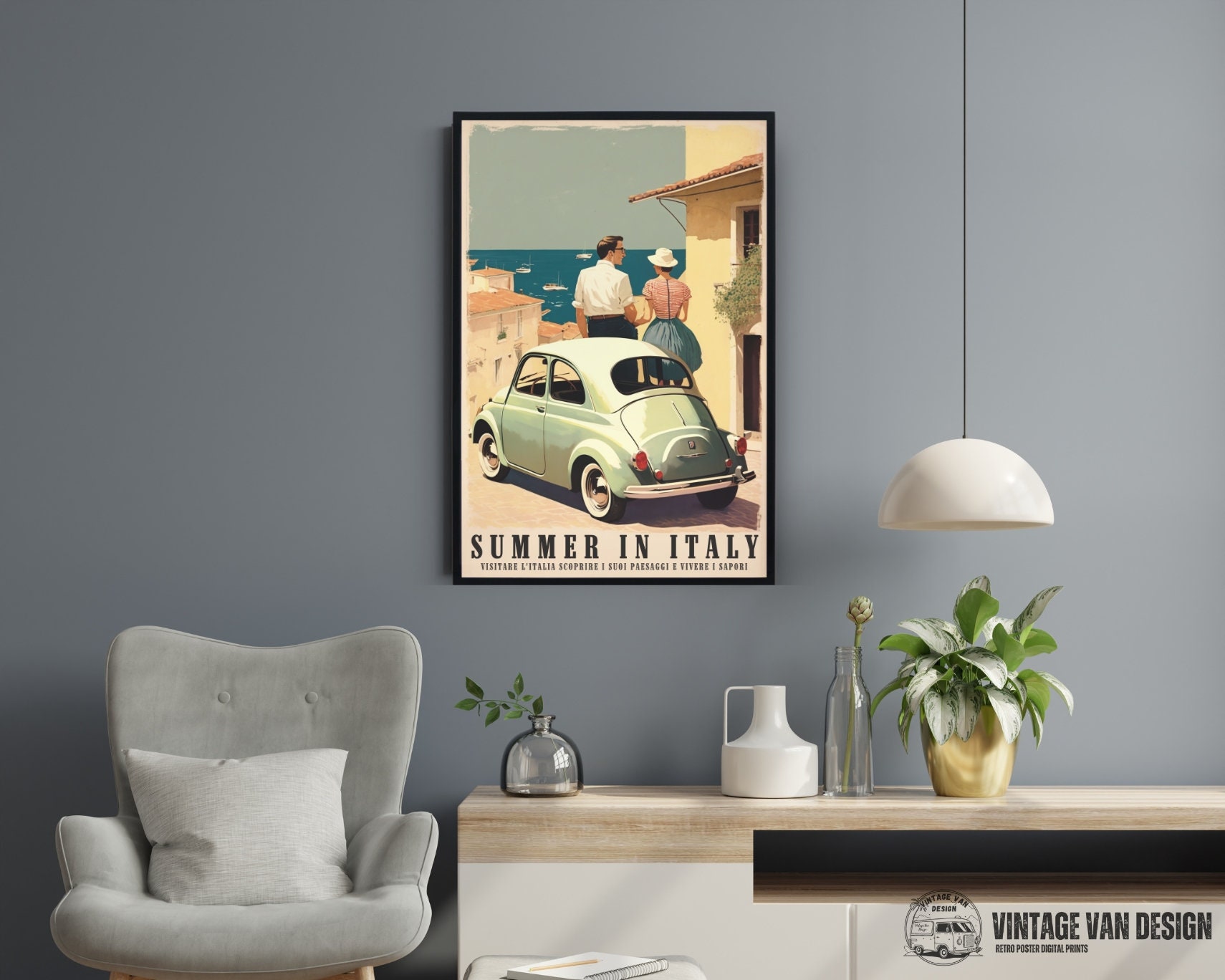 Fiat 500 Vintage Advertisement Poster Retro Italian Travel Digital Art ...