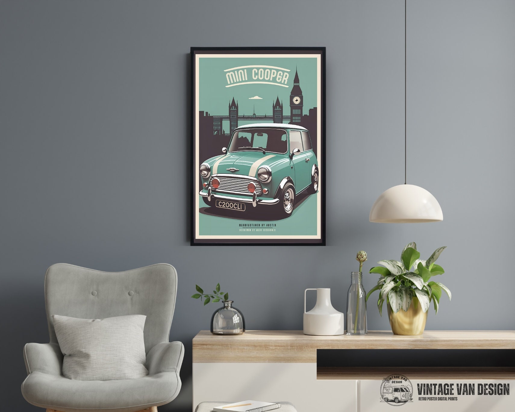 Mini Cooper Vintage Advertisement Poster Retro Travel British Digital ...