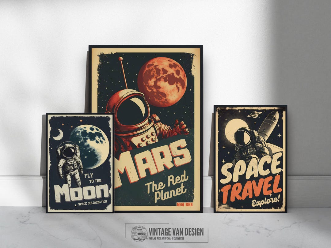 Retro Space Prints: Moon, Mars, UFO - Sci-fi Wall Art (digital Download ...