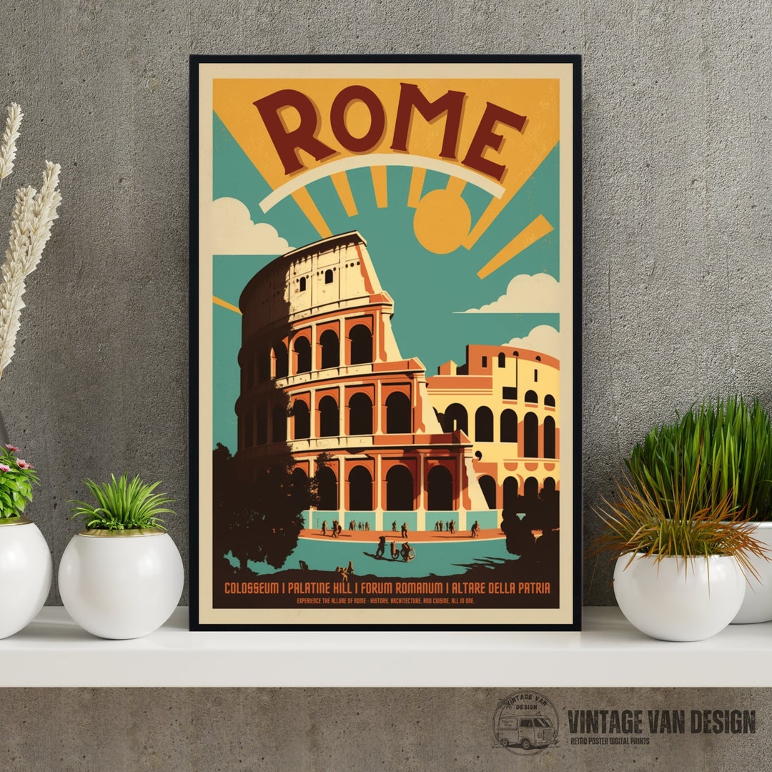 Rome Vintage Advertisement Poster Retro Italian Travel Digital Art ...