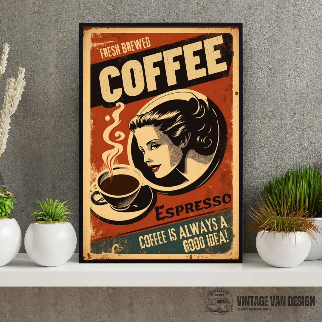 Coffee Vintage Advertisement Poster Retro Cafe Espresso Digital Art ...