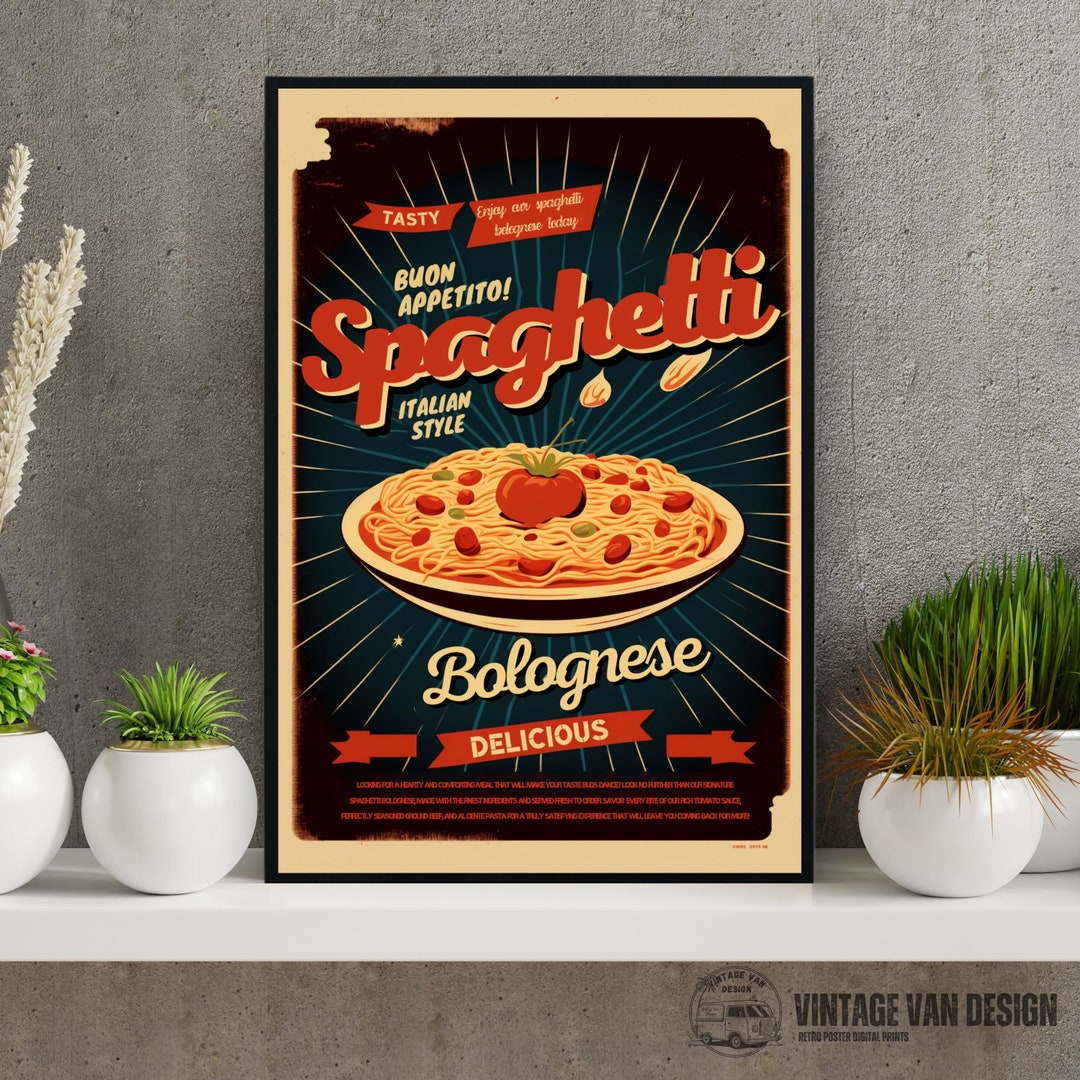 Vintage Spaghetti Ad Digital Art Poster Retro Italian Style Pasta ...