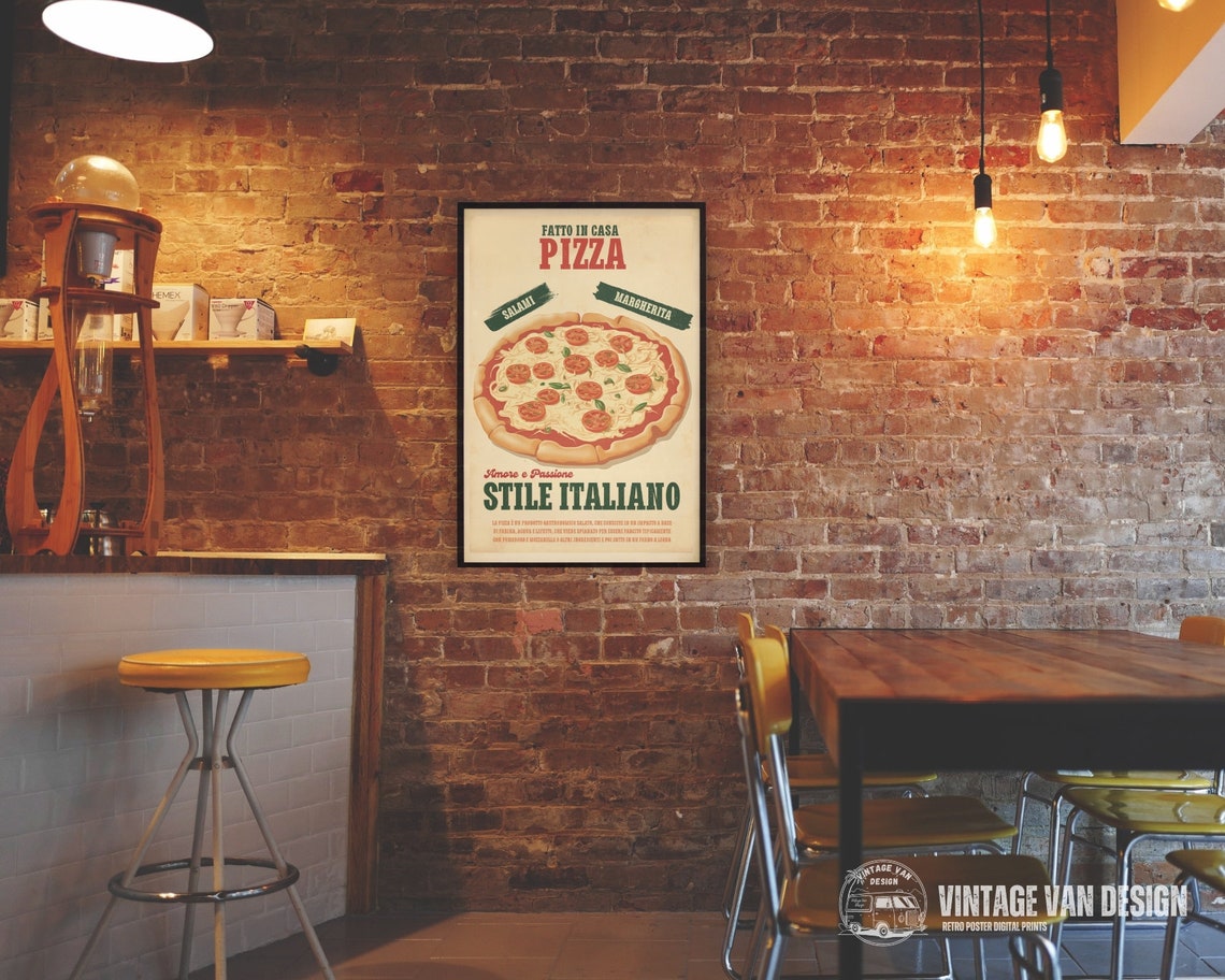 Vintage Italian Pizza Advertising Poster I Retro Italy Digital Art ...