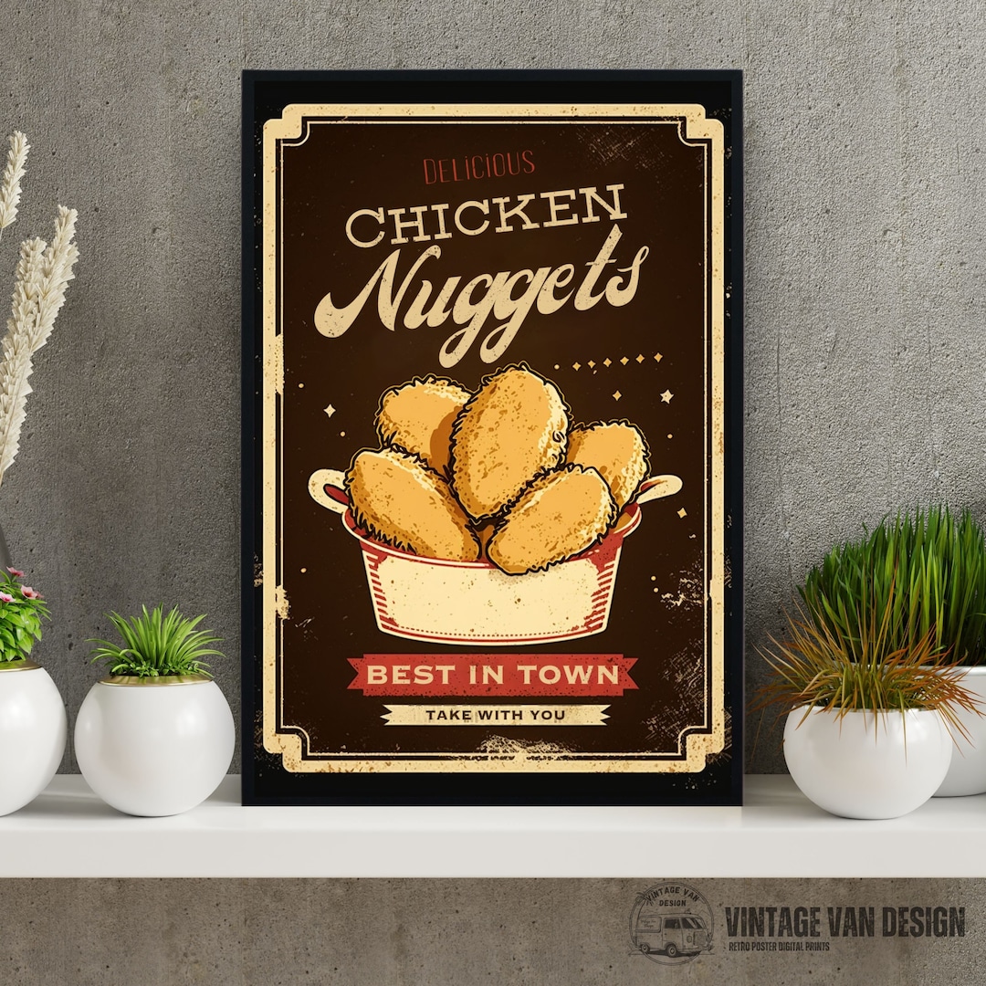 Vintage Chicken Nuggets Advertisement Poster: Retro Kitchen Art ...