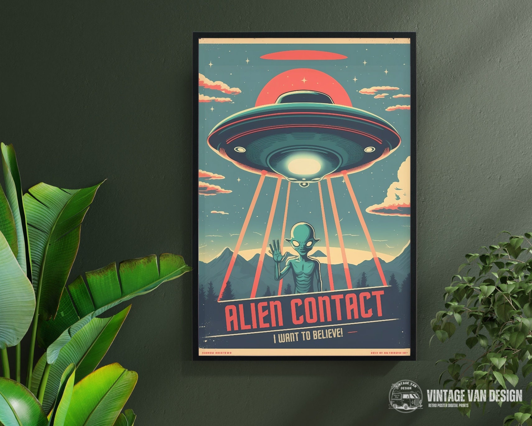 Alien Contact Vintage Advertisement Poster Retro UFO Digital Art ...