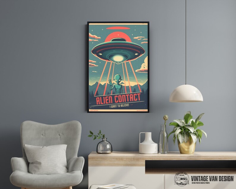 Alien Contact Vintage Advertisement Poster Retro UFO Digital Art ...