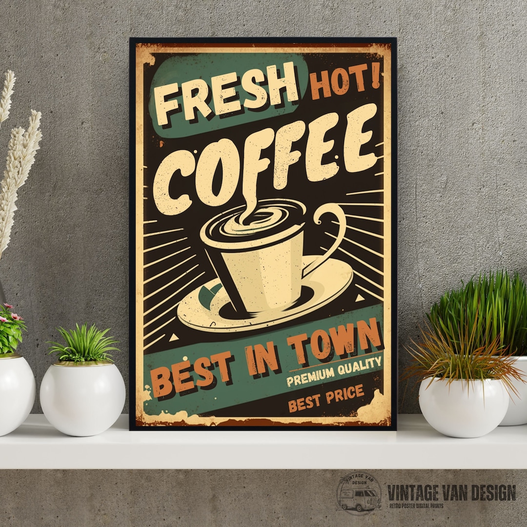 Vintage Coffee Advertisement Poster: Retro Cafe Art (digital Download ...