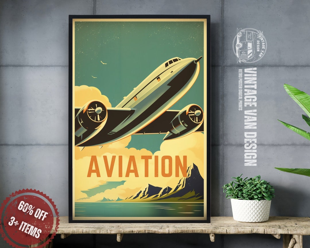 Retro Aviation Travel Poster: Vintage Airplane Art Print (digital ...