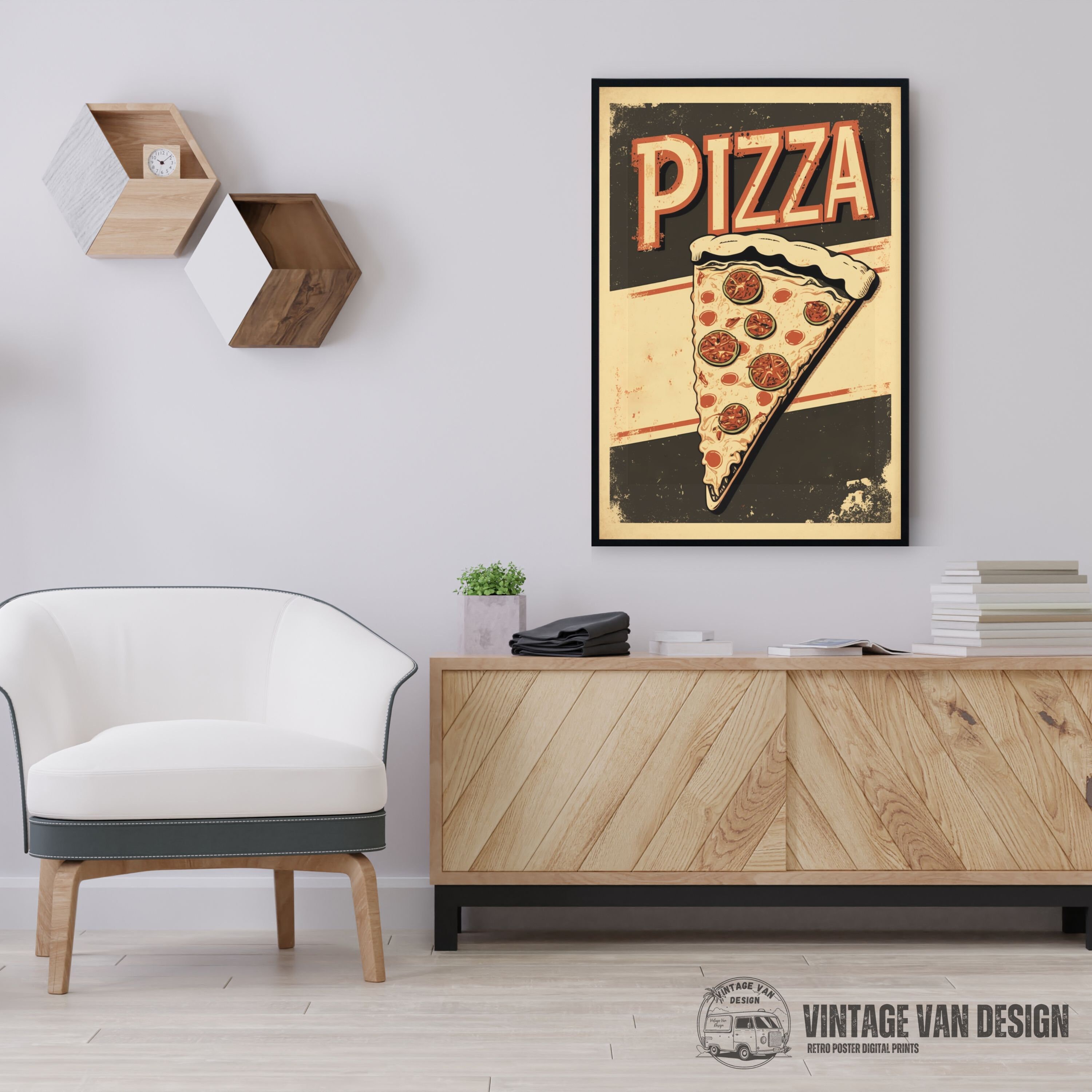 Vintage Pizza Advertisement Digital Art Poster Retro Style - Etsy