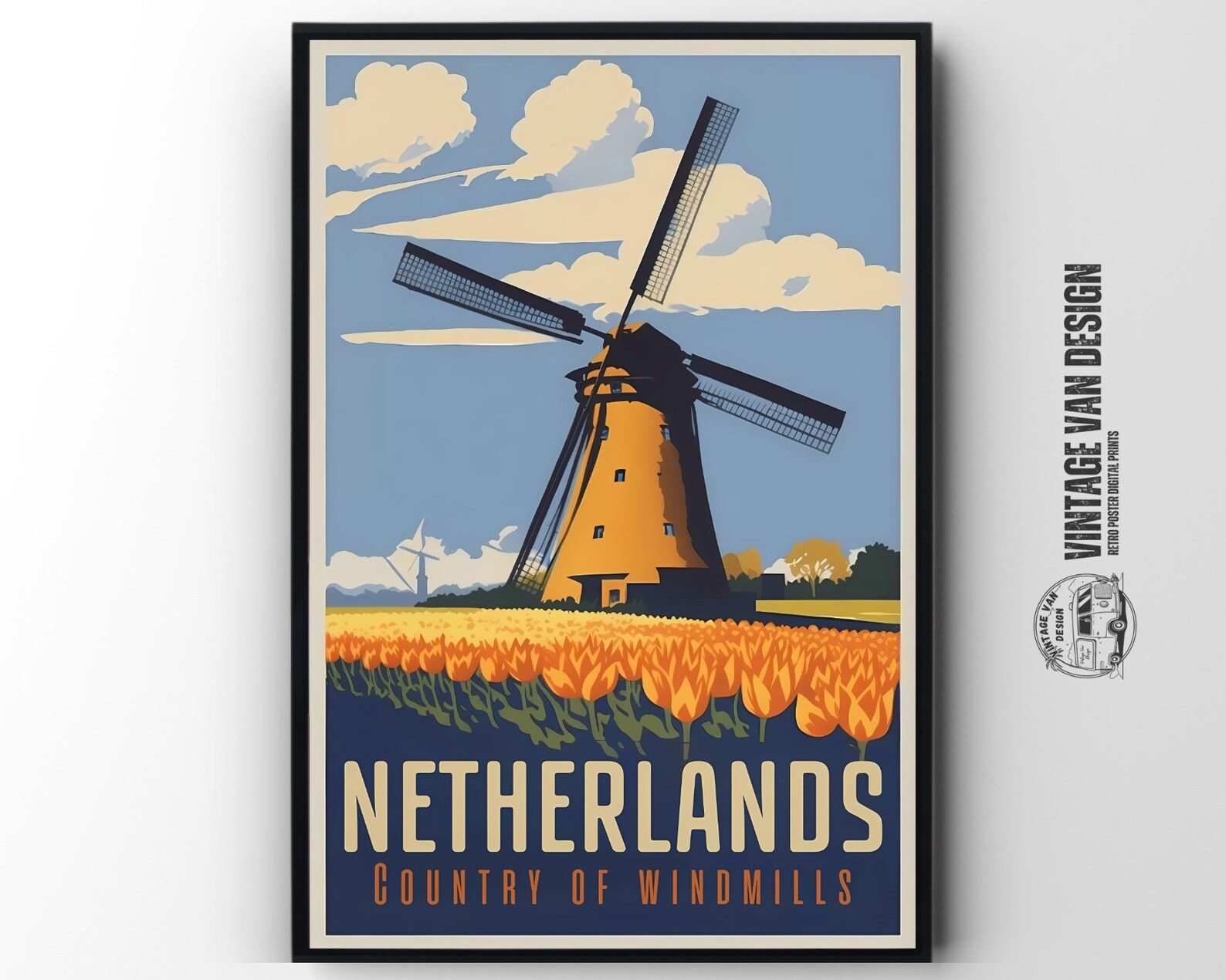 Netherlands Windmill Poster: Retro Dutch Travel Print (digital Download ...
