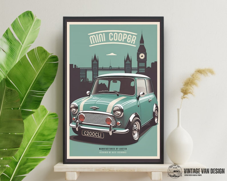 Mini Cooper Vintage Advertisement Poster Retro Travel British Digital ...