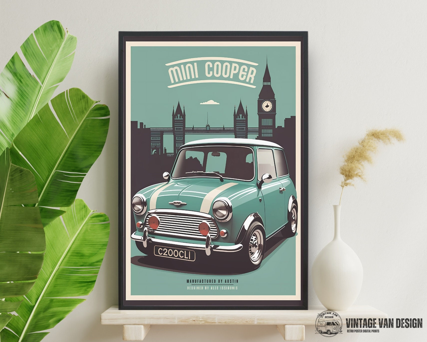 Mini Cooper Vintage Advertisement Poster Retro Travel British Digital ...